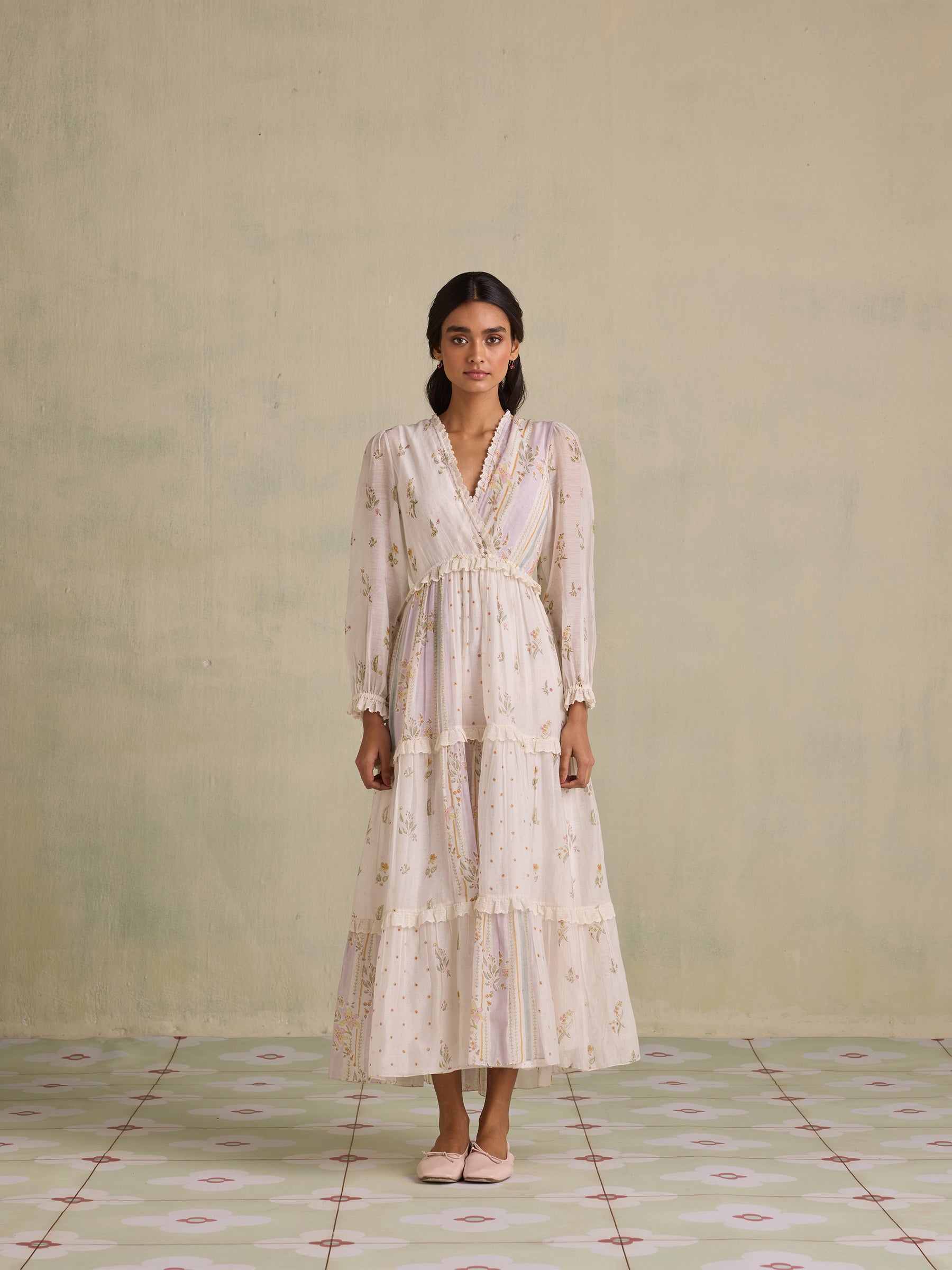 Glimmer of Joy Tier Dress | Artisanal Spring Wrap Maxi | Buna Studio