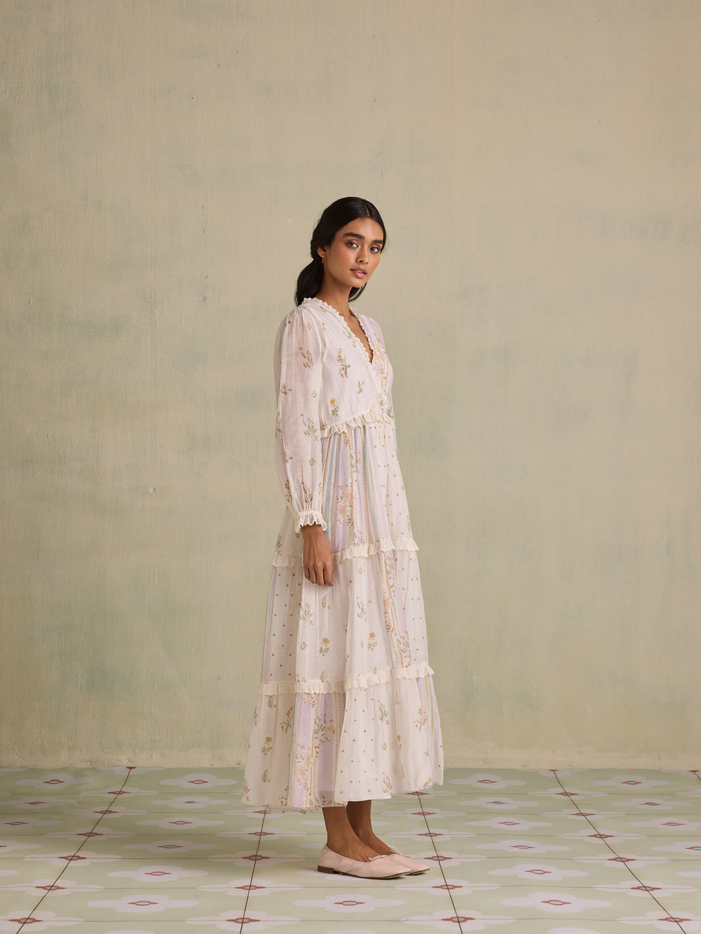 Glimmer of Joy Tier Dress | Artisanal Spring Wrap Maxi | Buna Studio