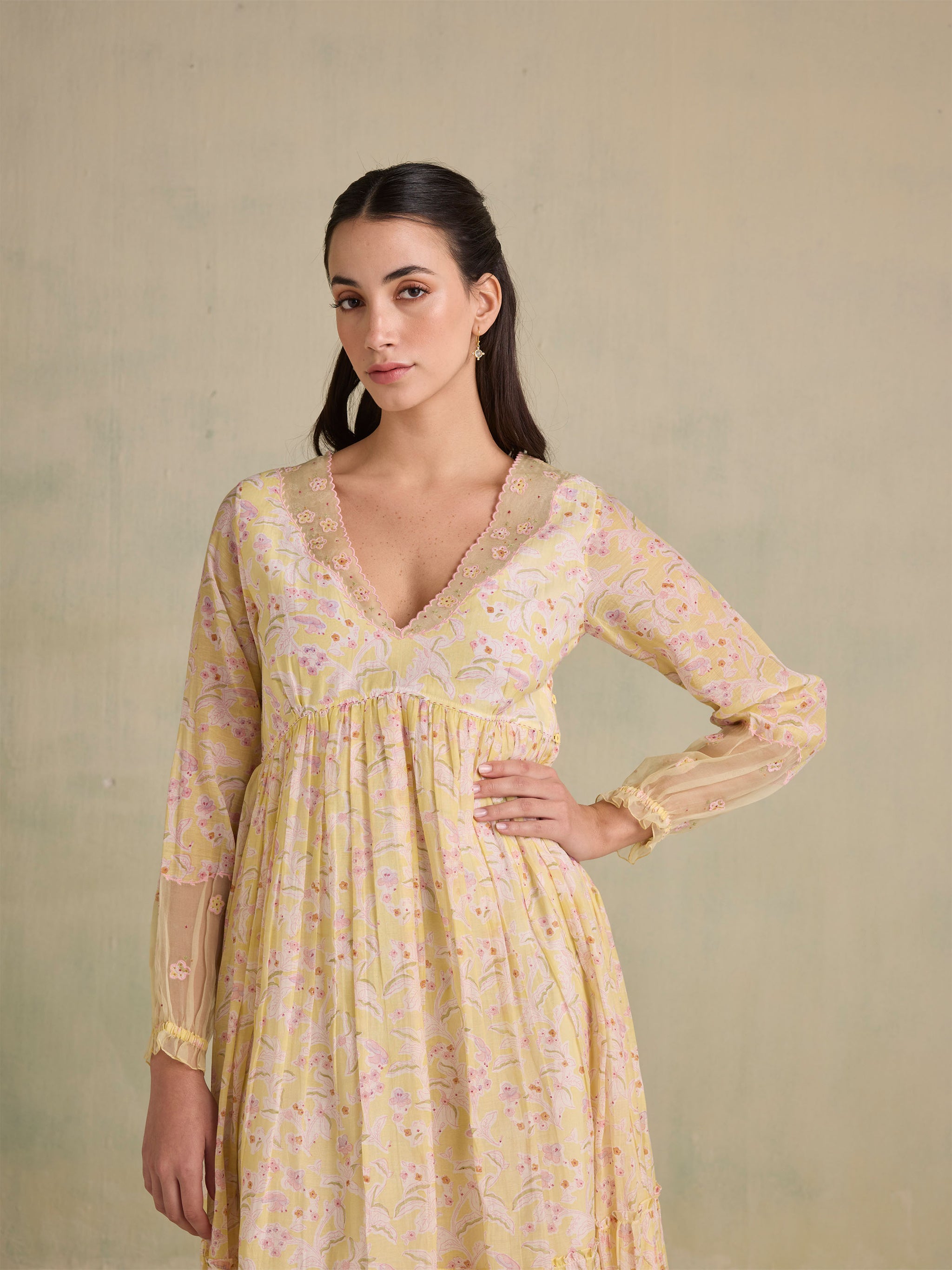 Buttercup Maxi Dress | Pastel Yellow Chintz Prints | Feminine Maxi Dress