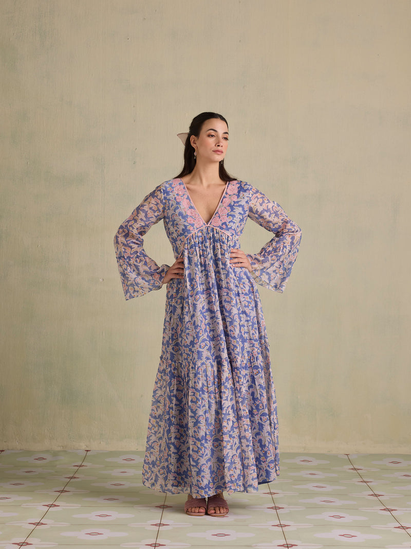 Dewberry Maxi Dress | Blue Floral Chintz Prints | Summer Full Length Dress