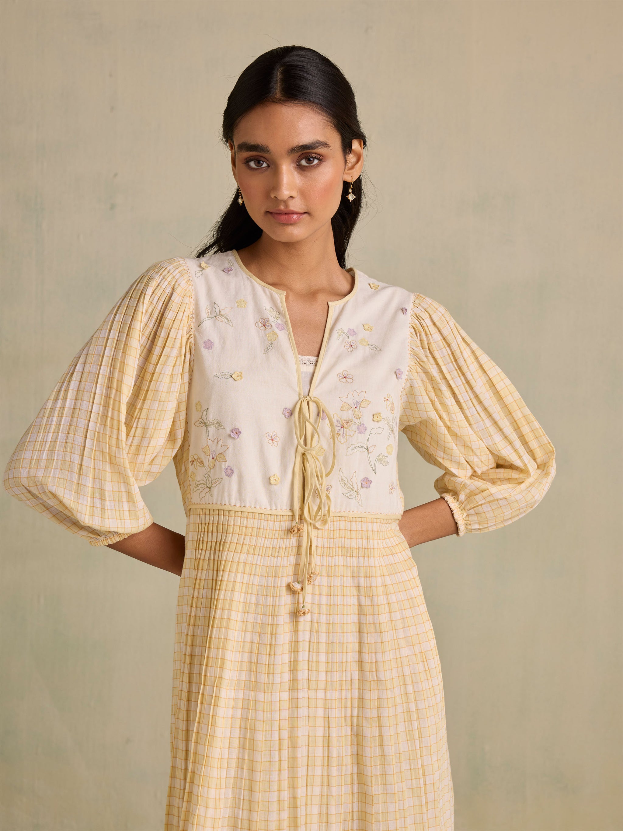 Mindful Moments Check Dress | Pure Cotton | Hand Block Prints | Buna Studio