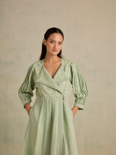 Serene Forest Linen Dress | Handwoven Sage Linen Fabric | Intricate ...