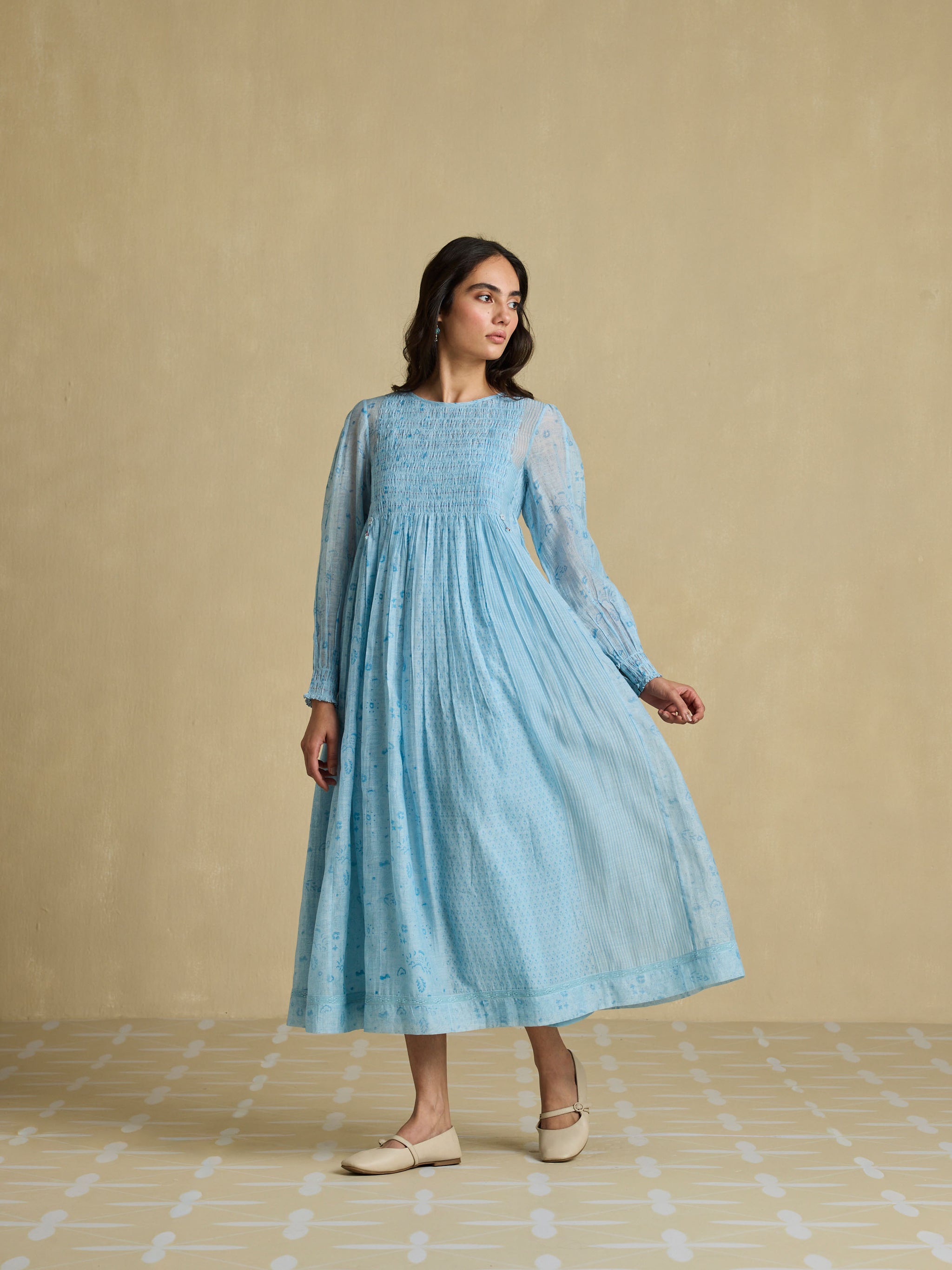 Dear Darling Midi Dress | Hand Block Printed Chanderi Cotton Silk
