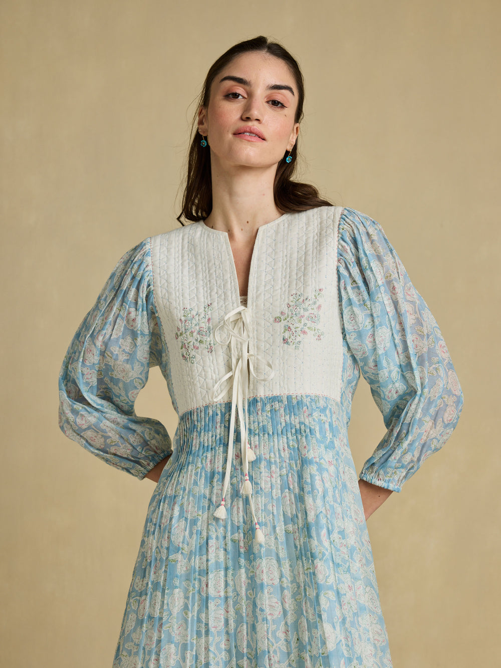 Azure Sky Quilted Dress | Quilted Chanderi Cotton Silk