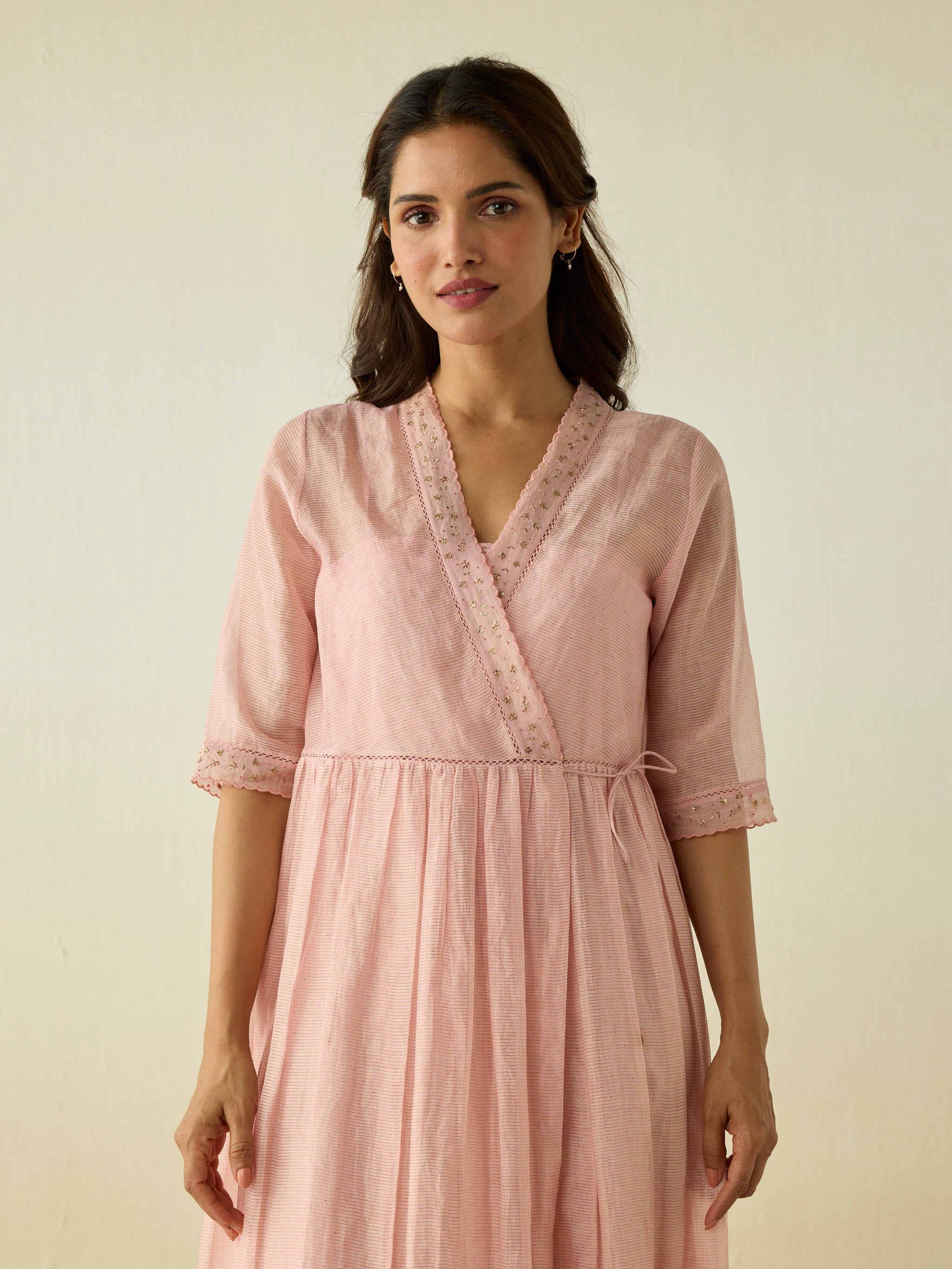 Veriya Wrap Dress | Rose Pink Cotton Silk | Festive 2025