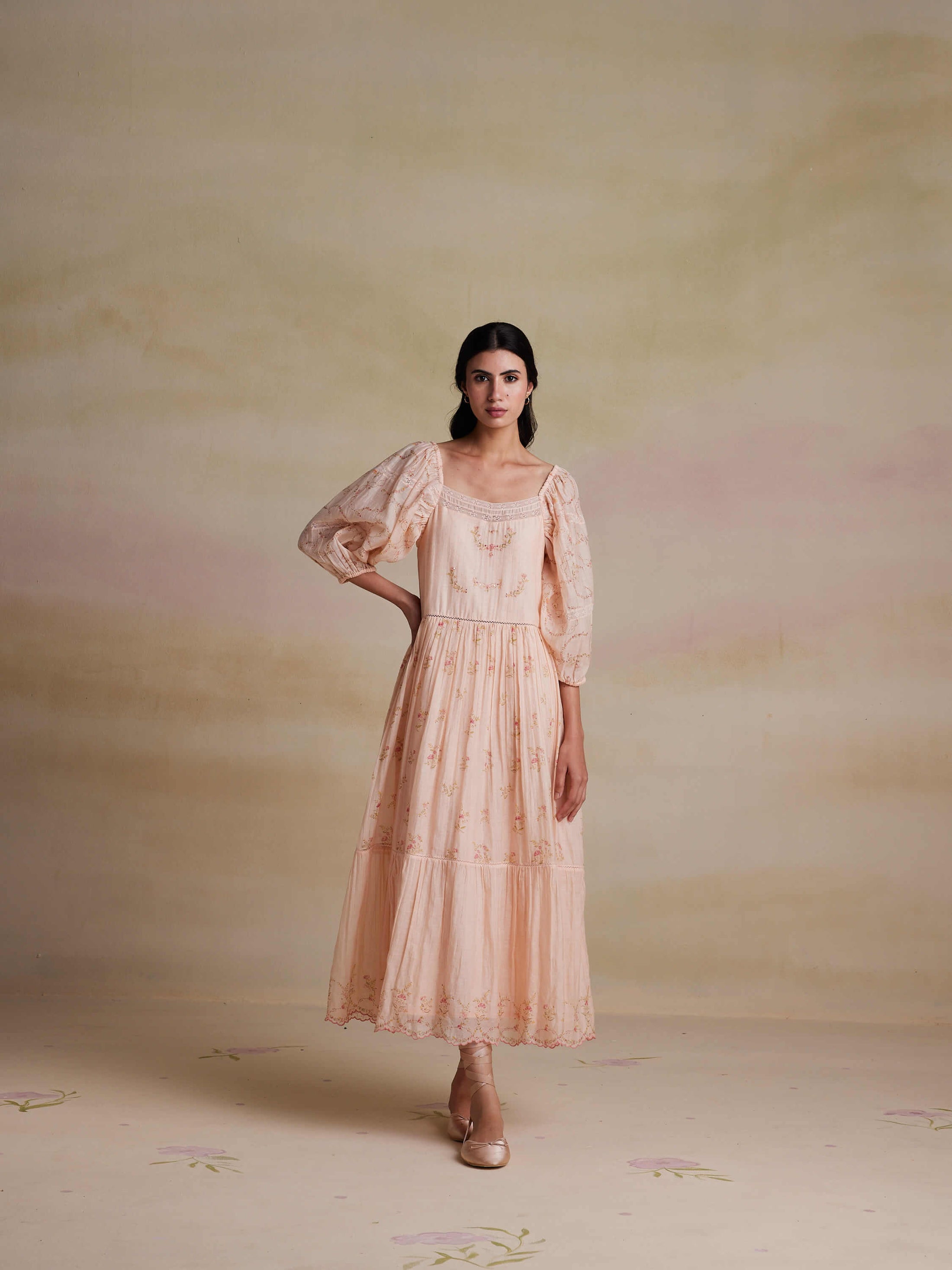 Chasing Sunsets Romantic Peasant Dress with Floral Prints