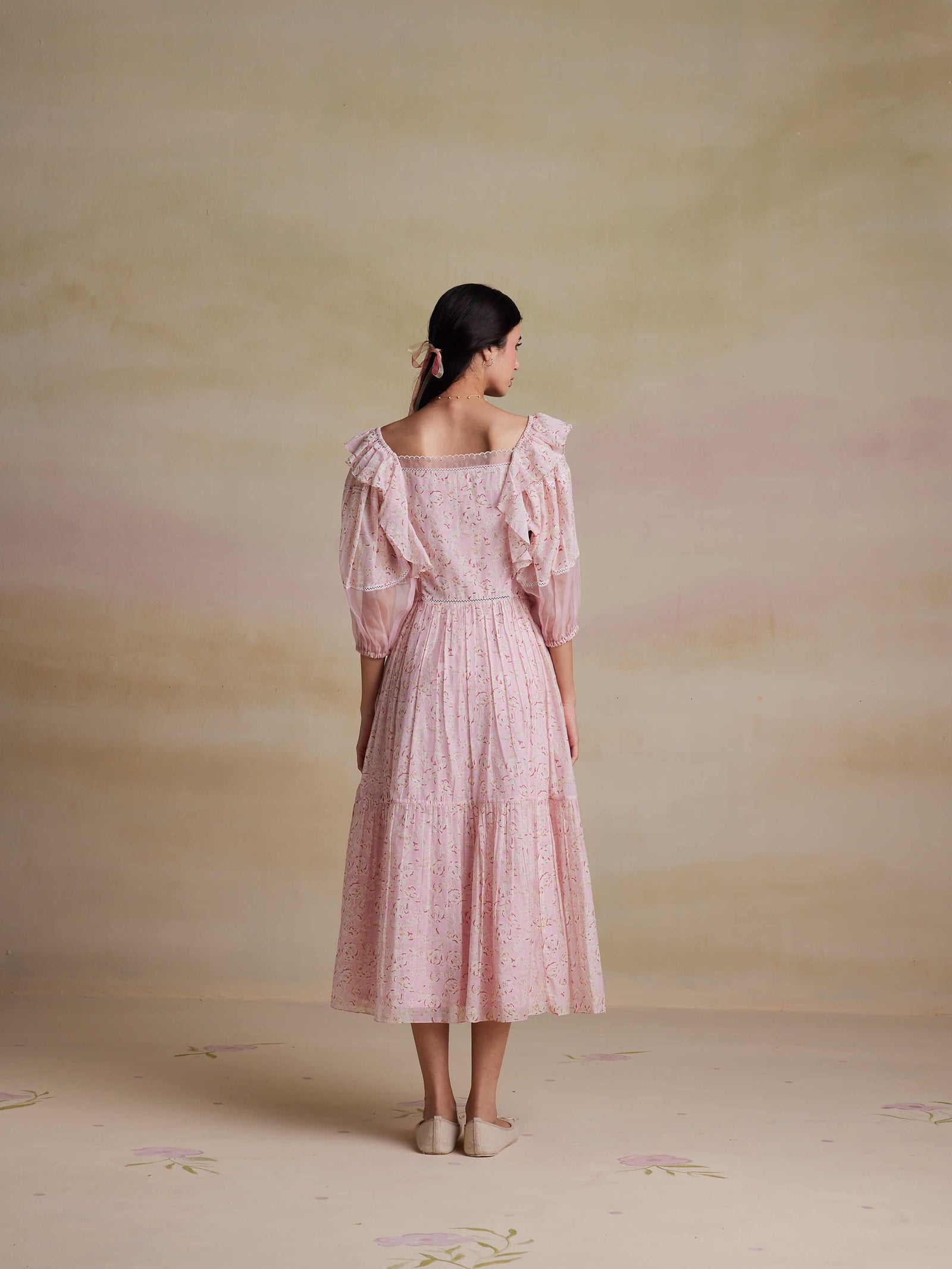 Veiled Rose Midi Dress | Handmade in India – Buna Studio