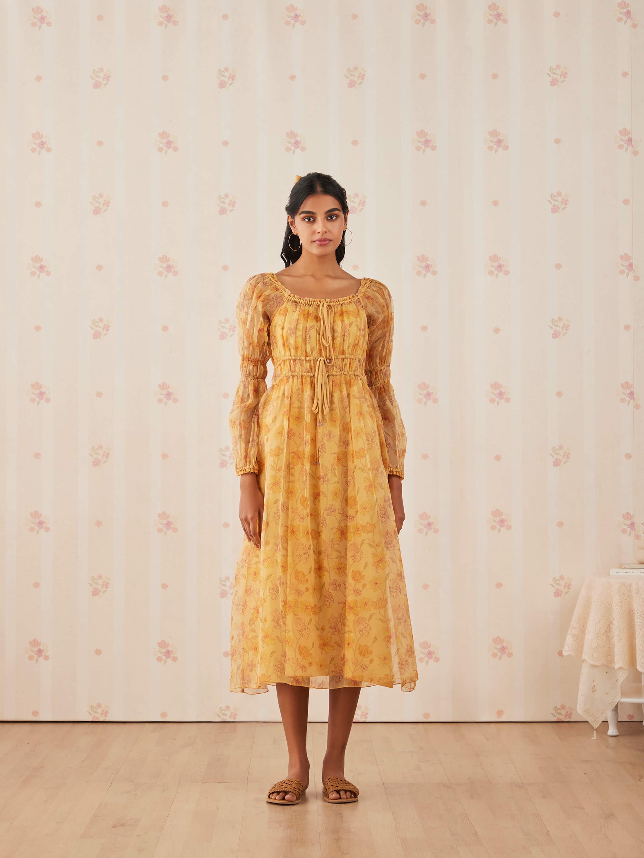 Saffron Shirred Organza Midi Dress: Shop Bohemian Chic