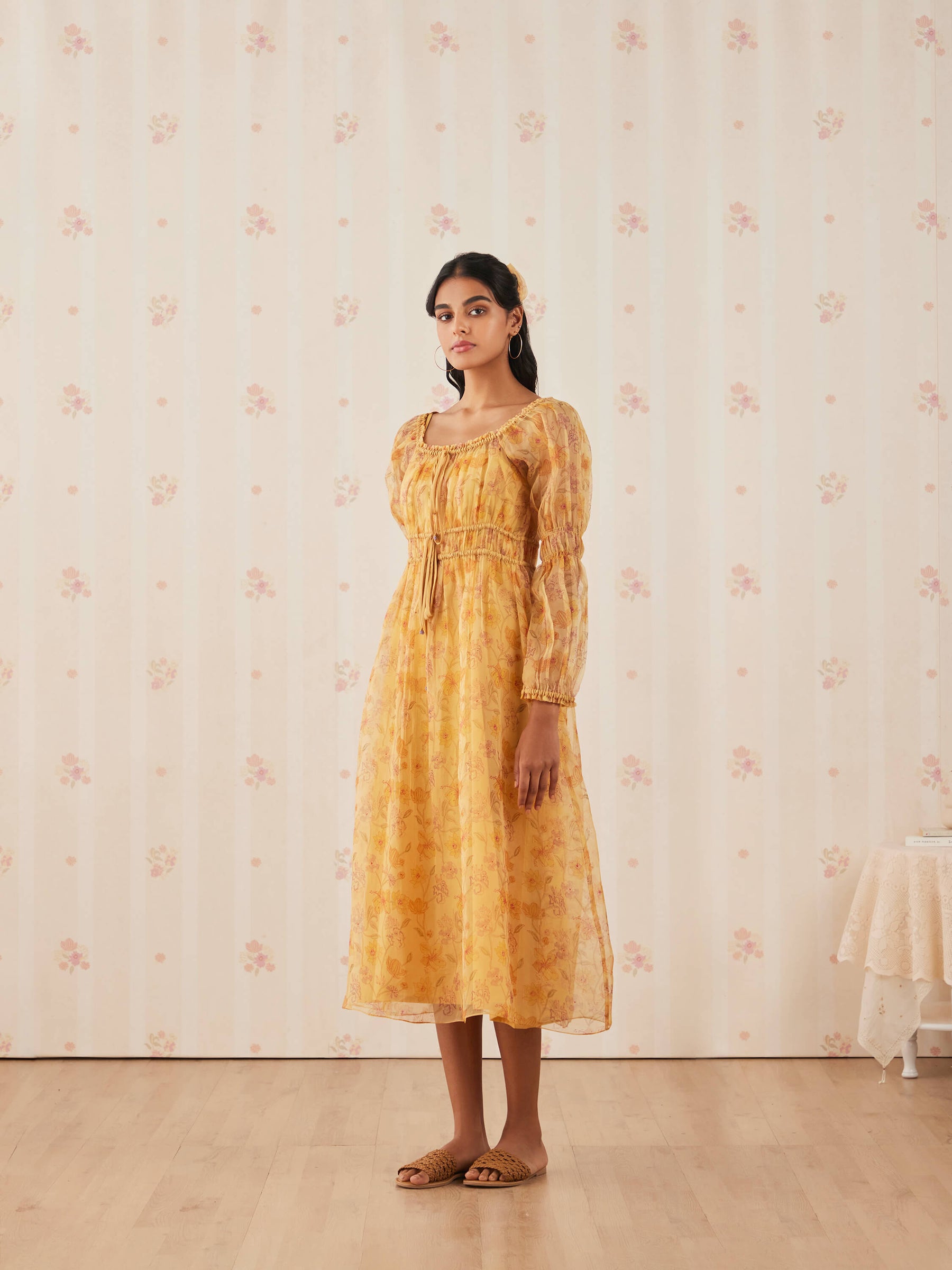 Saffron Shirred Organza Midi Dress: Shop Bohemian Chic