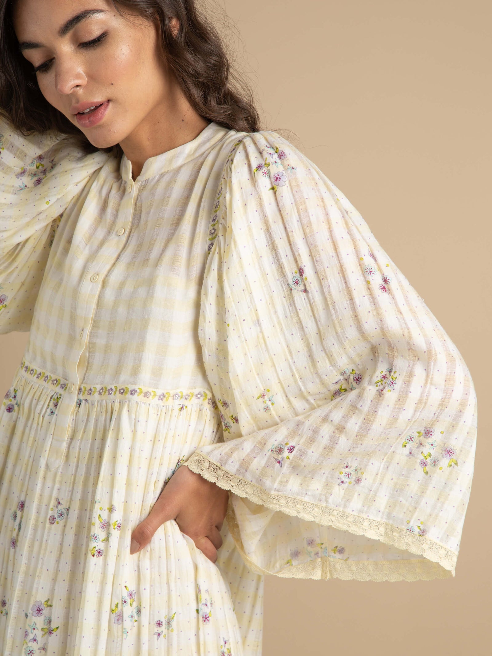 Emily Dress: Floral Midi Dress With Angel Sleeves