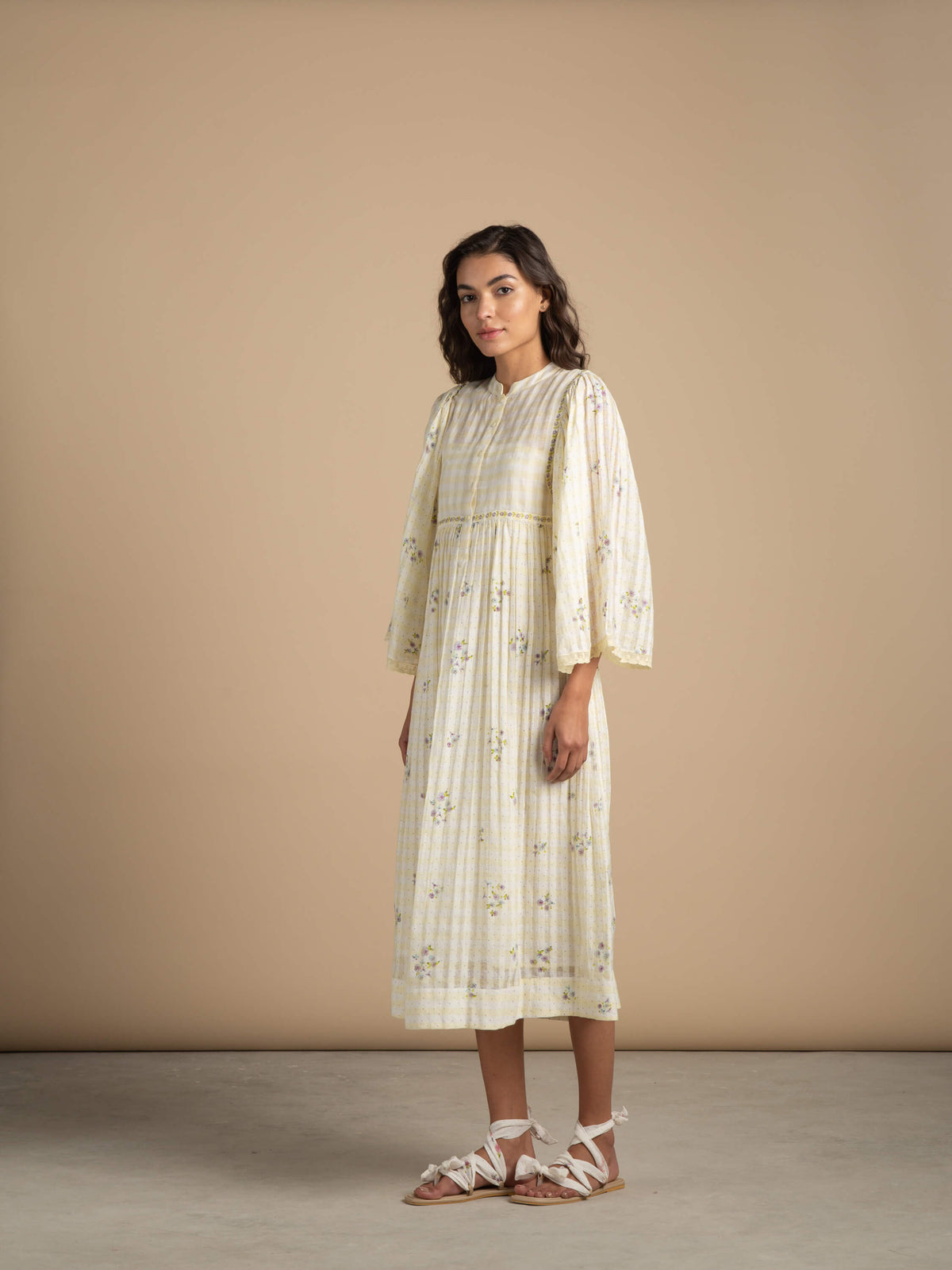 Emily Dress: Floral Midi Dress With Angel Sleeves