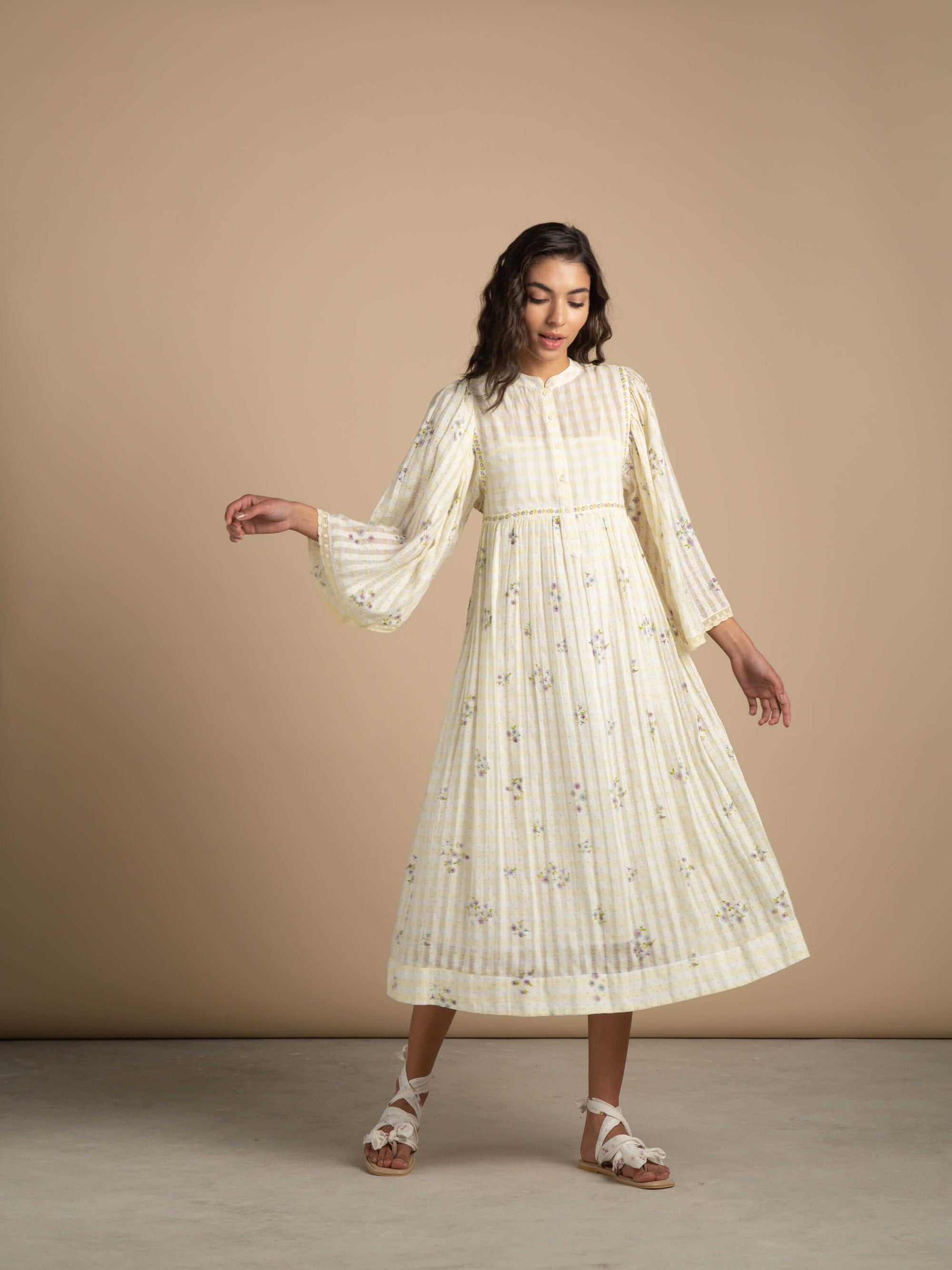 Emily Dress: Floral Midi Dress With Angel Sleeves