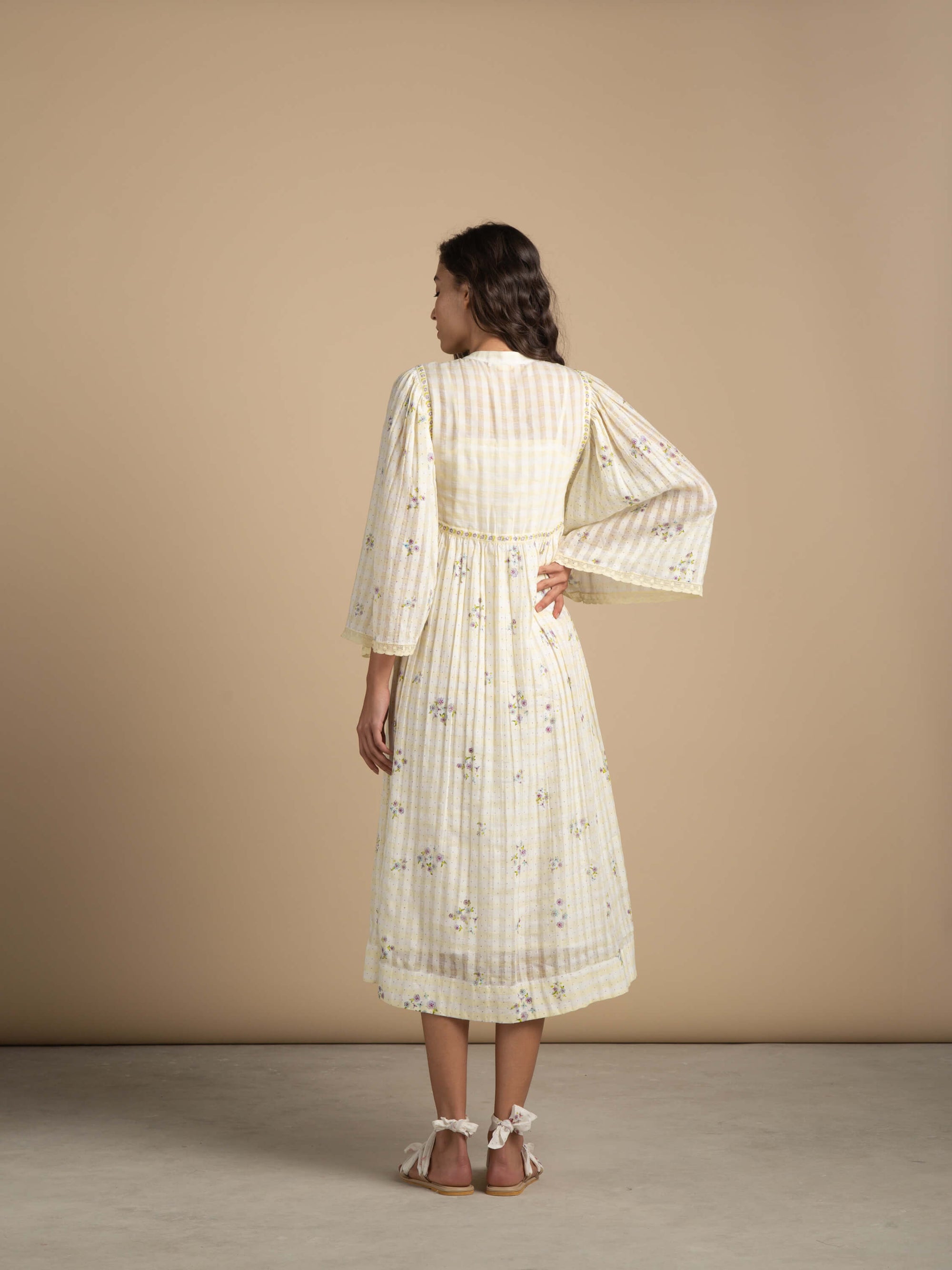 Emily Dress: Floral Midi Dress With Angel Sleeves