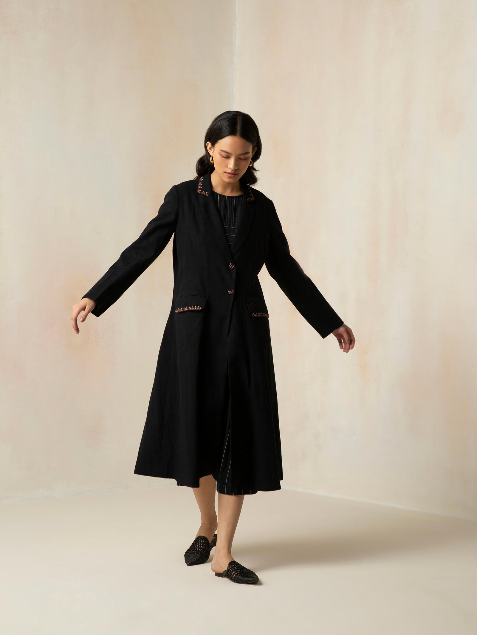 Midnight In Paris Coat: Exquisite Embroidered Longline Coat