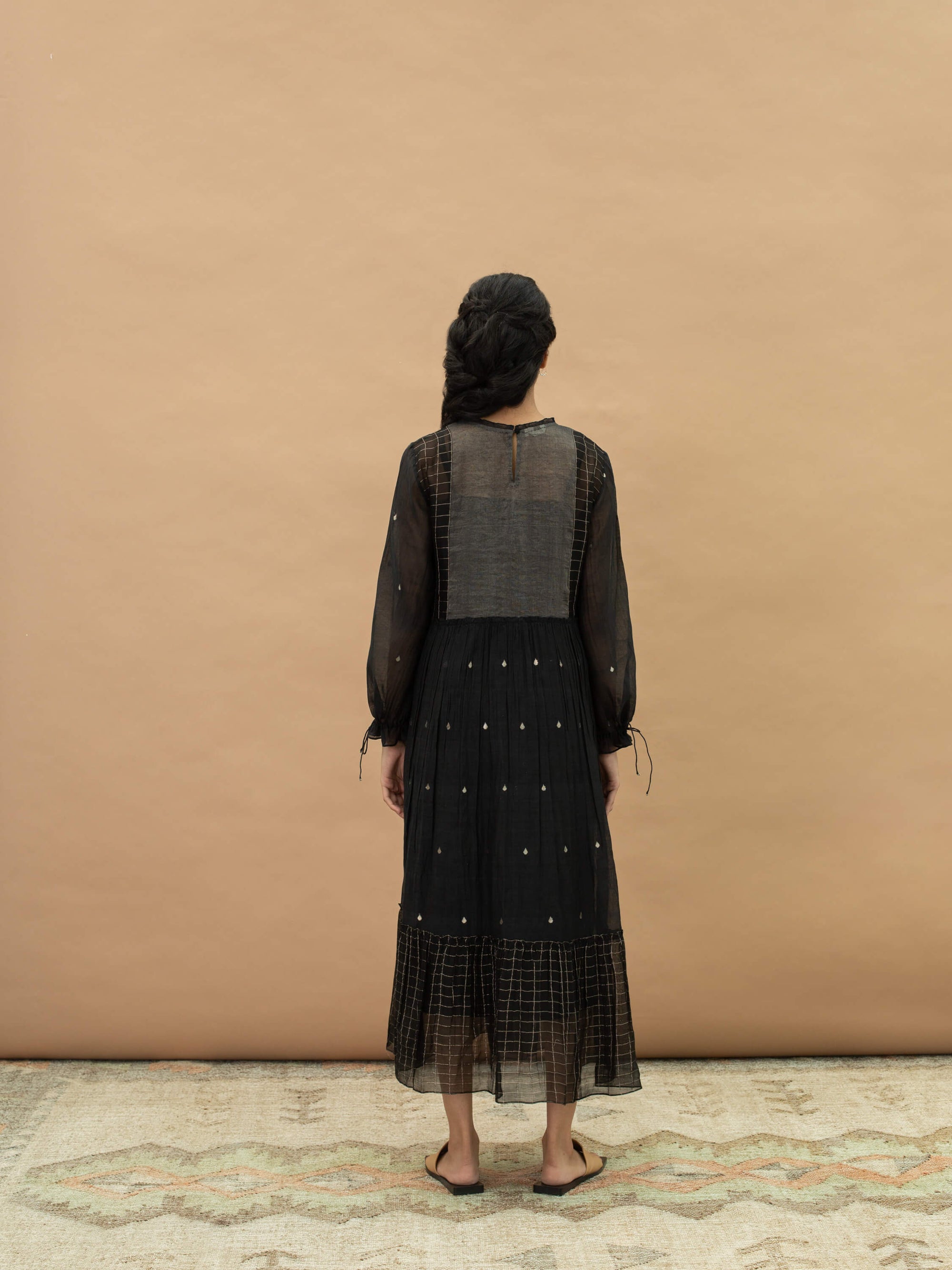 Nightfall Glimmer Dress: Buy Elegant Hand-Embroidered Midi Dress