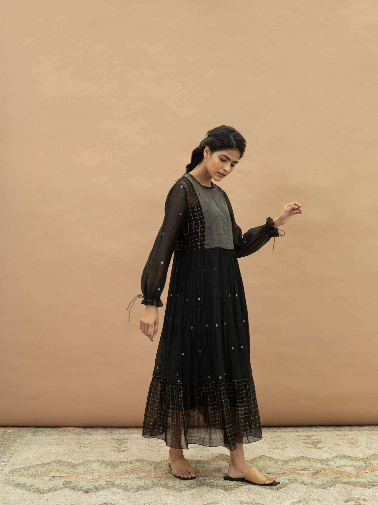 Nightfall Glimmer Dress: Buy Elegant Hand-Embroidered Midi Dress