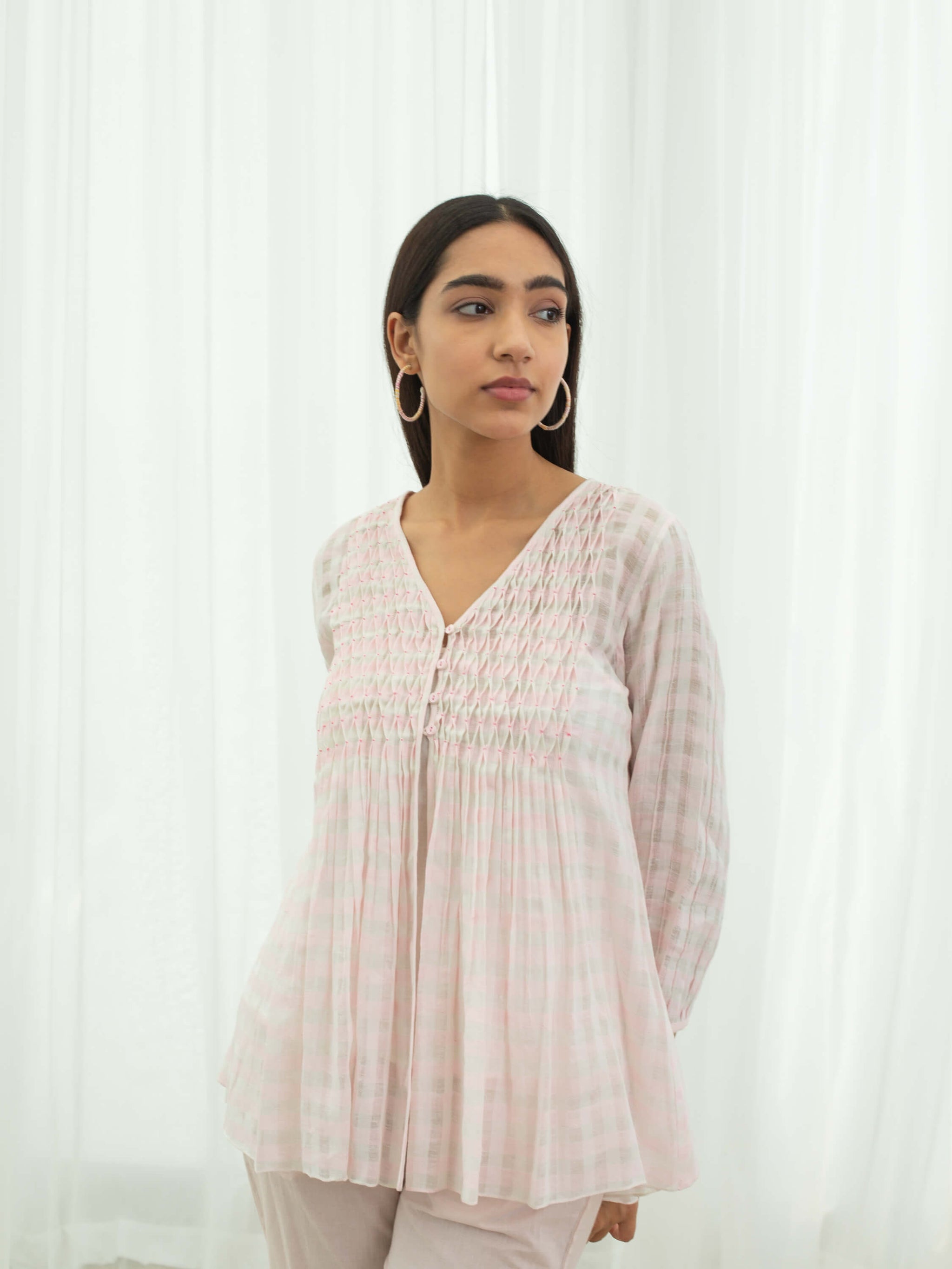Pink Gingham Smock Top: Shop Stylish Cotton Tops