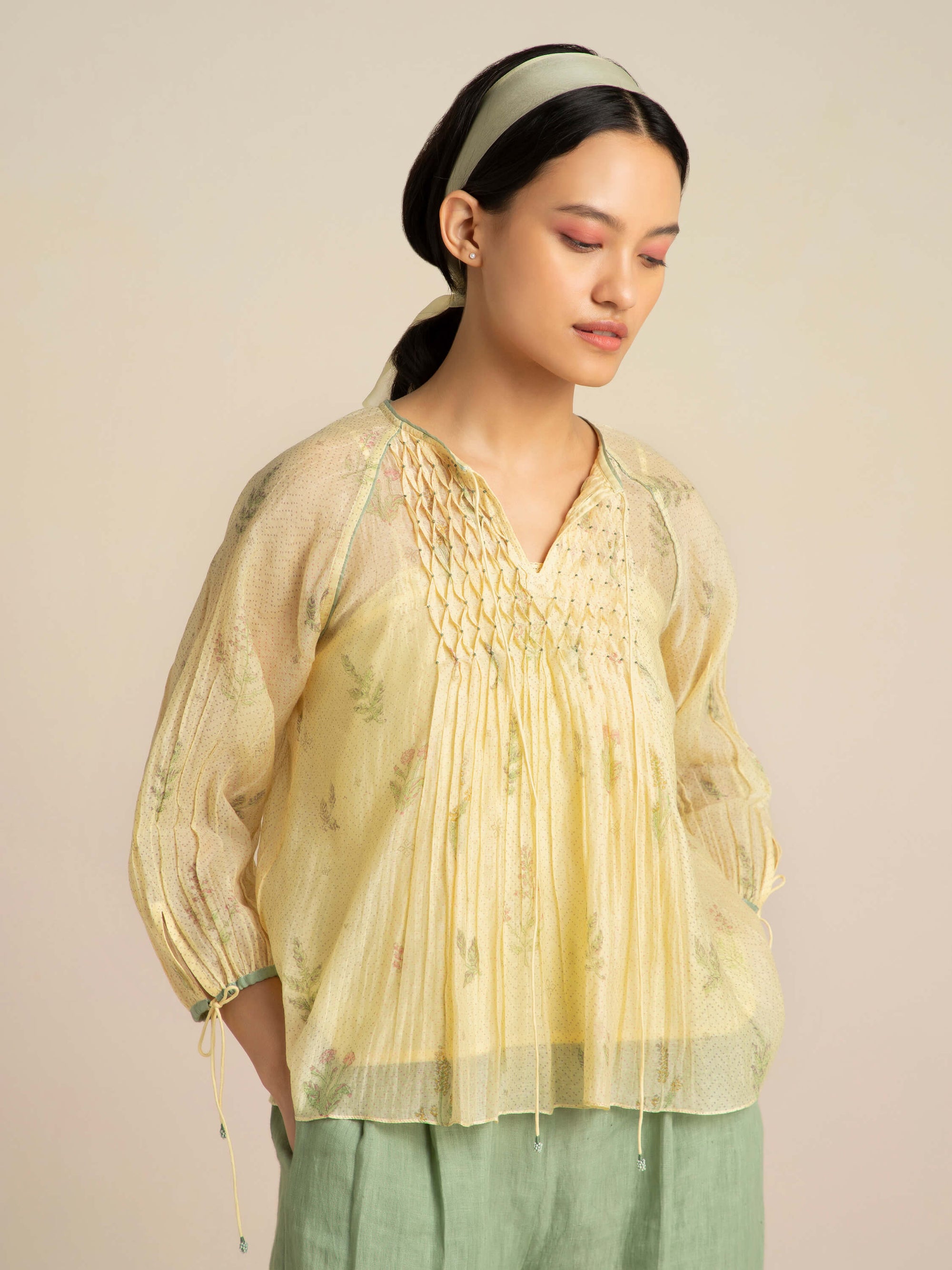 Plant Life Blouse: Shop Retro Yellow Smocked Tops