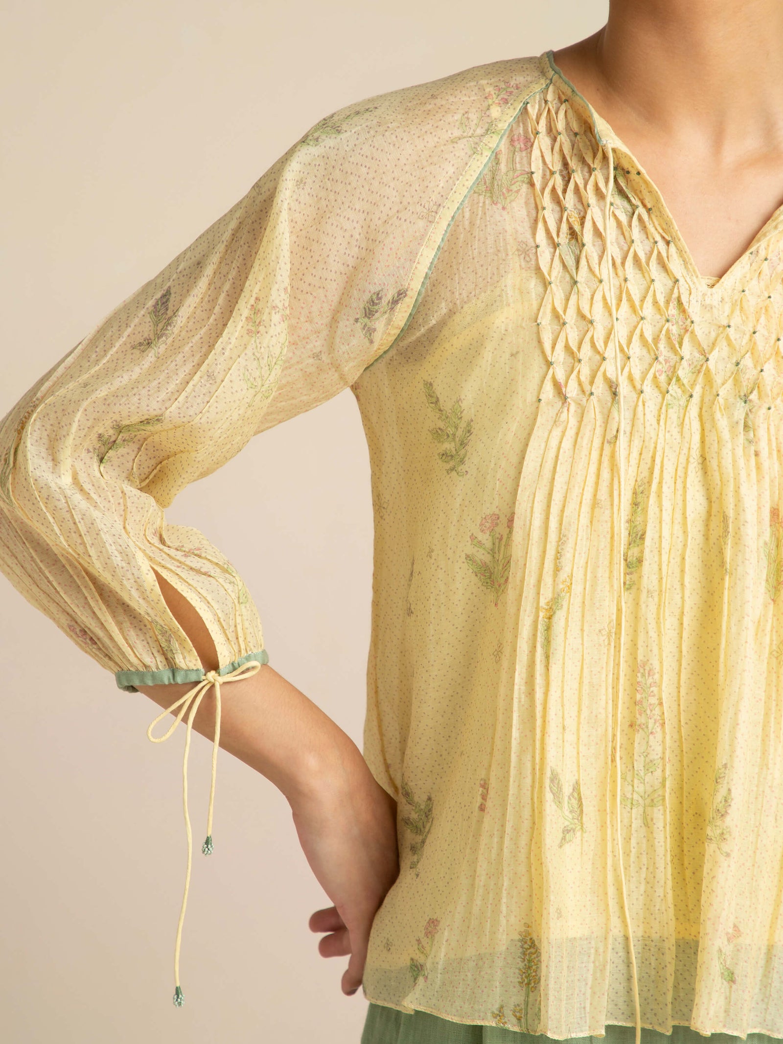 Plant Life Blouse: Shop Retro Yellow Smocked Tops