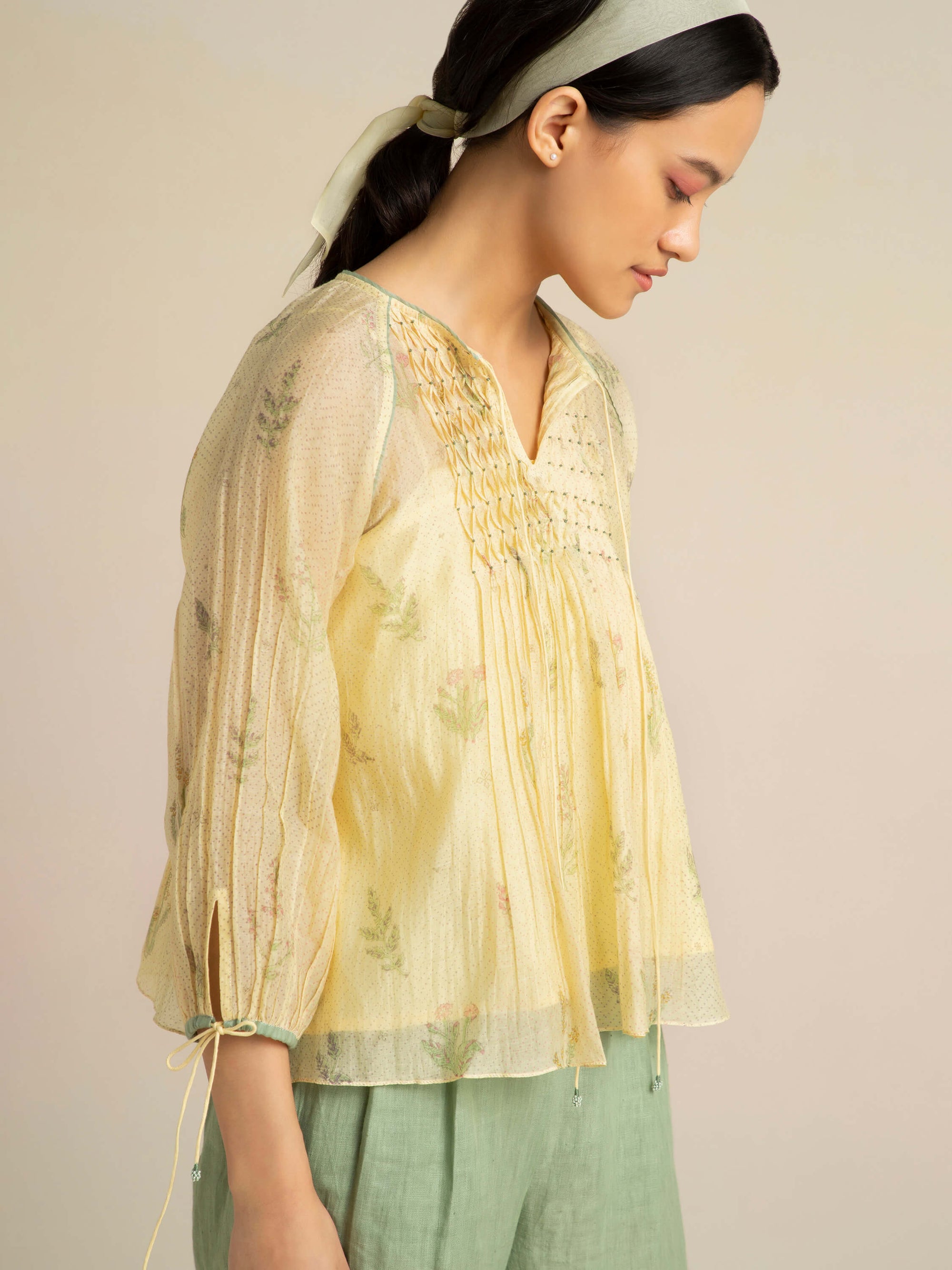 Plant Life Blouse: Shop Retro Yellow Smocked Tops