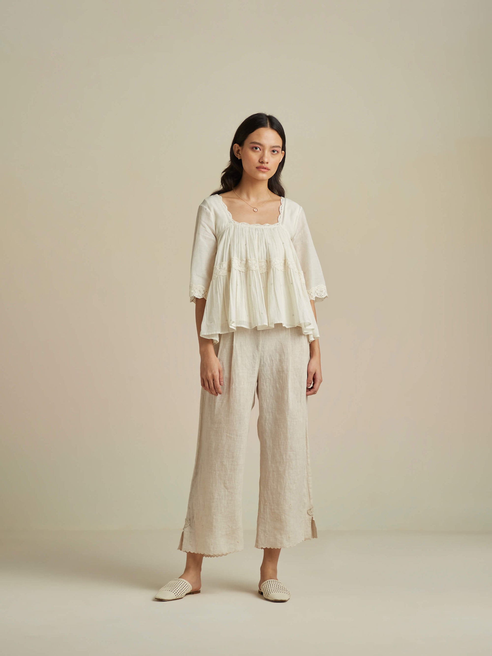 Swirling High Low Blouse: Shop Elegant Lace Detail Tops