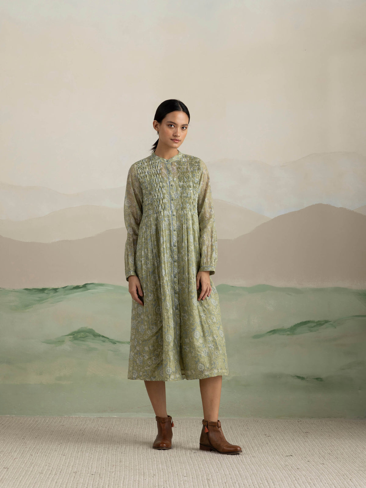 Green Pine Smock Midi Dress: Shop Breezy Winter Dresses