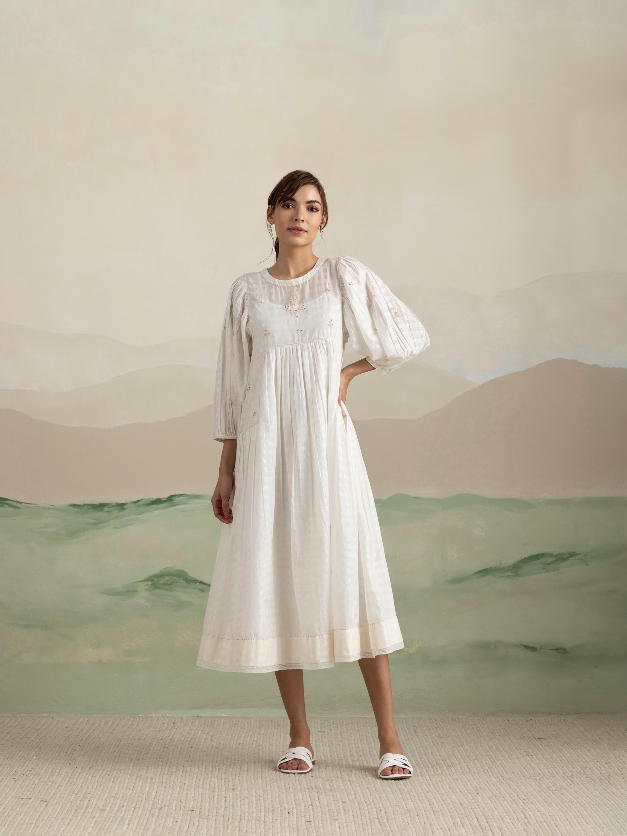 Tea Ceremony Midi Dress: Effortless Style in Handwoven Cotton