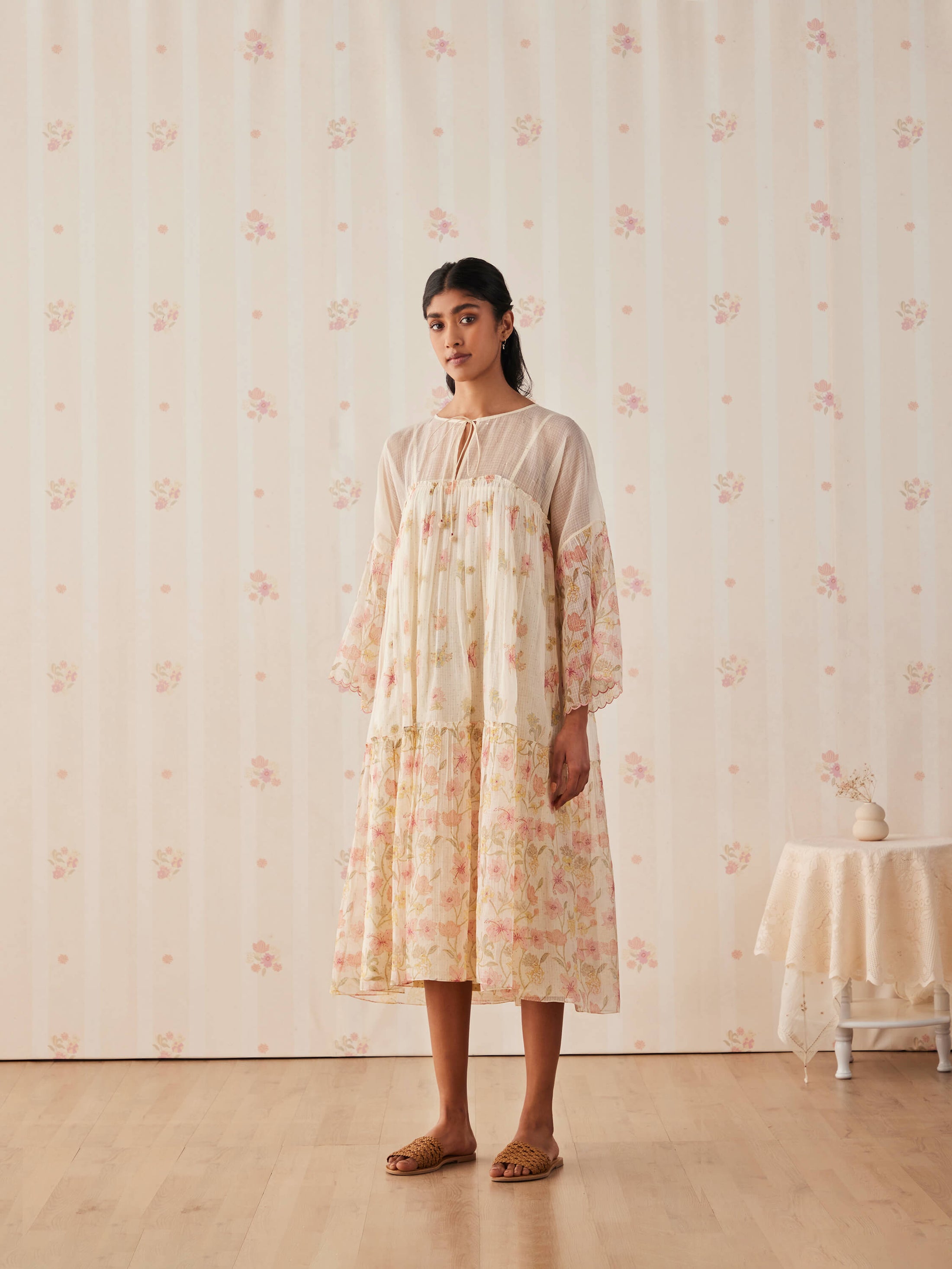 Windmill Tier Midi Dress: Enchant in Floral Elegance