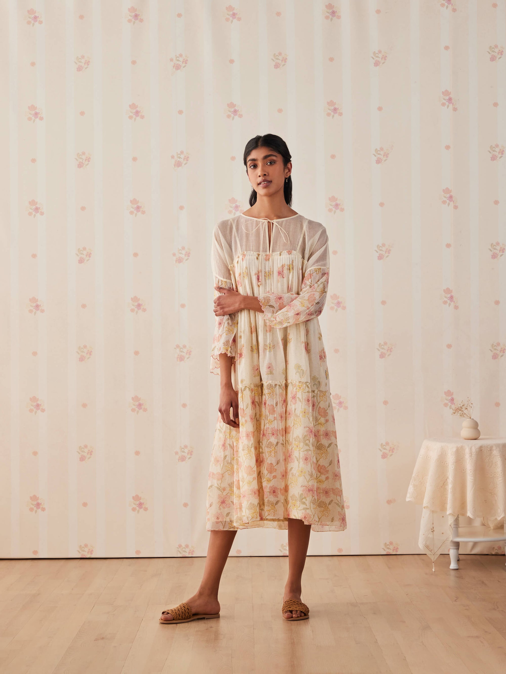 Windmill Tier Midi Dress: Enchant in Floral Elegance